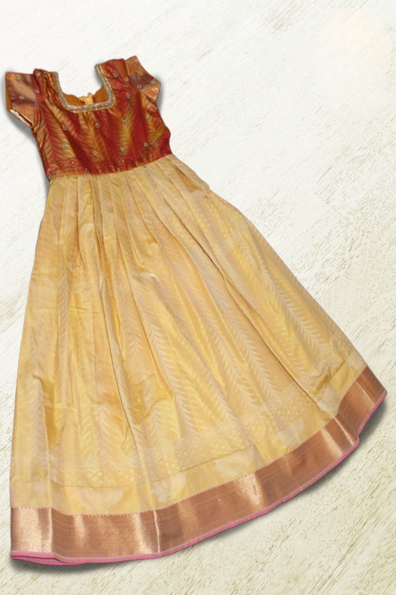 Golden Elegance: Indian Silk Frock for Girls | JCS Fashions