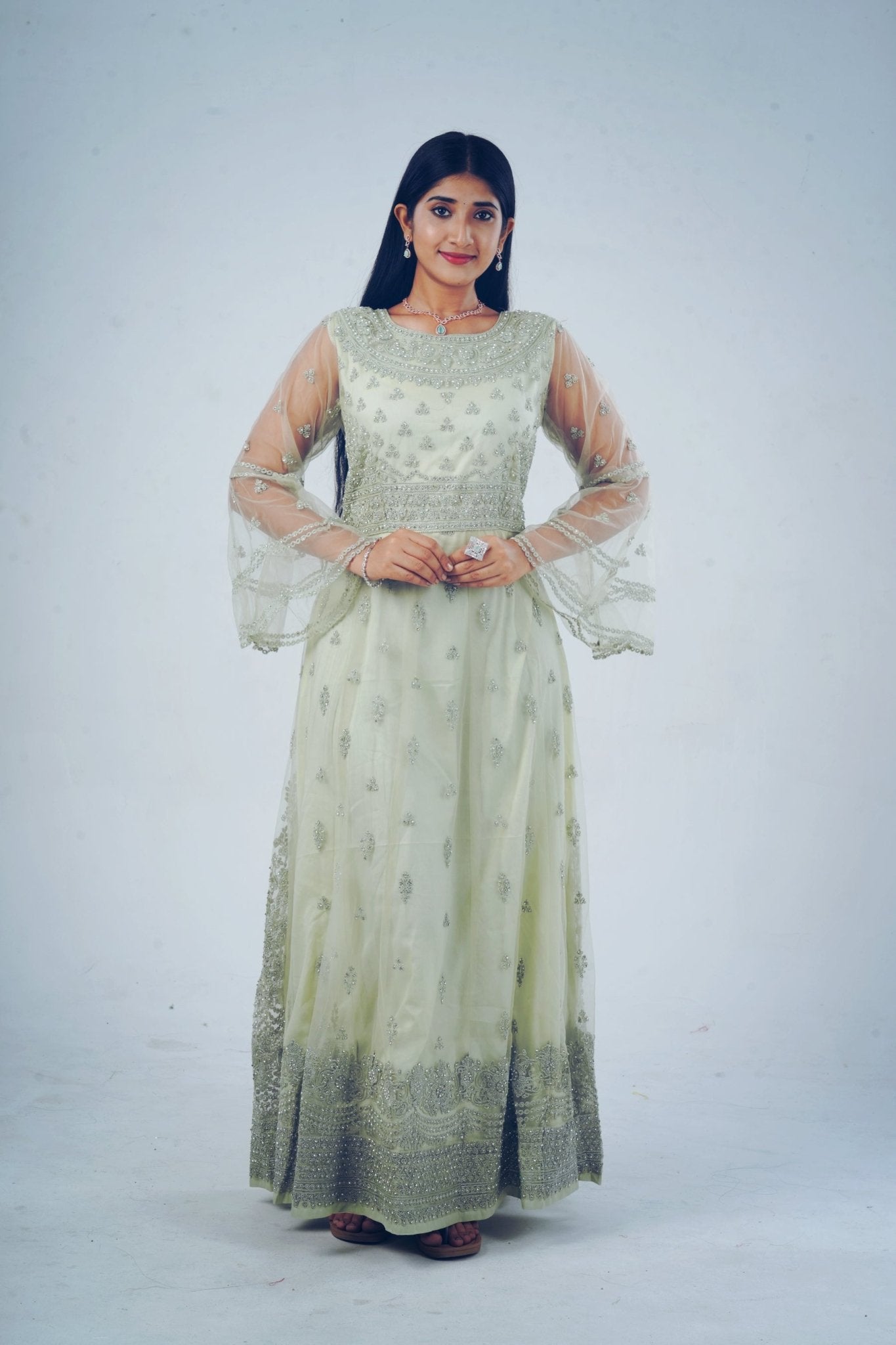 Stunning Embroidered long Gown with Stone | JCS Fashions